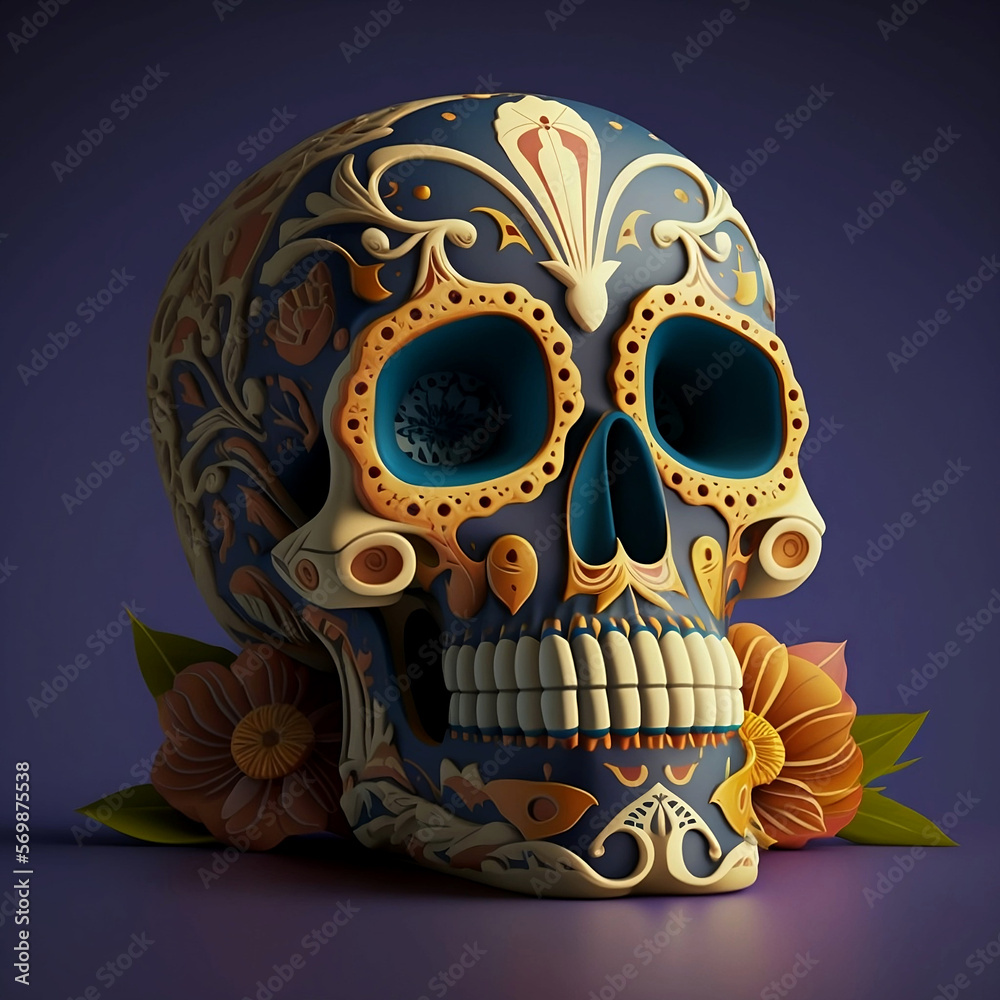 3D Sugar skull character of the Mexican festival known Day of the Dead ...