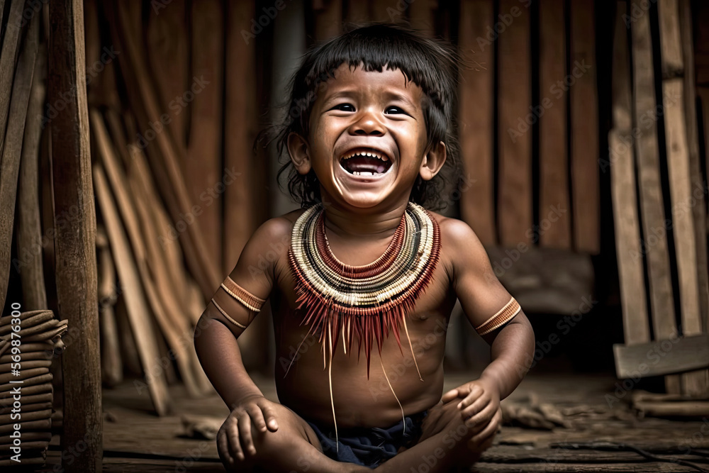 Generative AI illustration of an indigenous boy smiling ilustração do ...