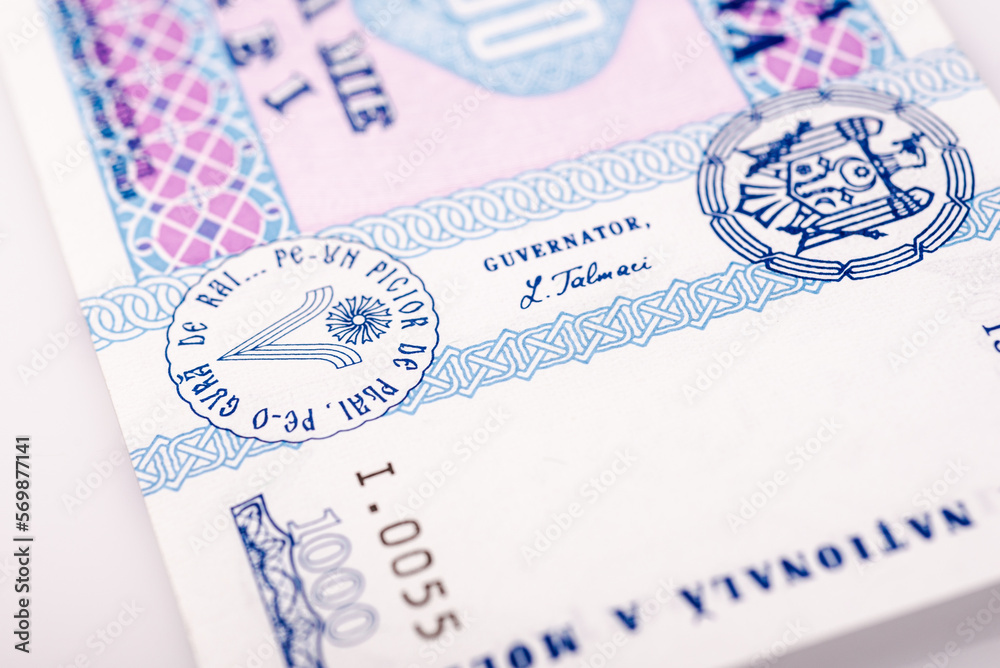 Moldovan leu. Banknote of one thousand Moldovan lei. Close-up of a ...