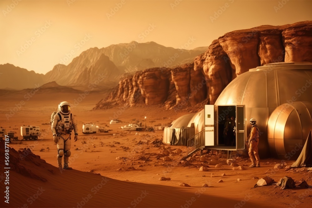 Astronaut ouside lab at planet mars made with generated ai Stock ...
