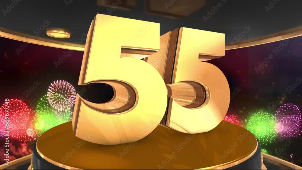 55th anniversary animation in gold with fireworks background, Animated ...