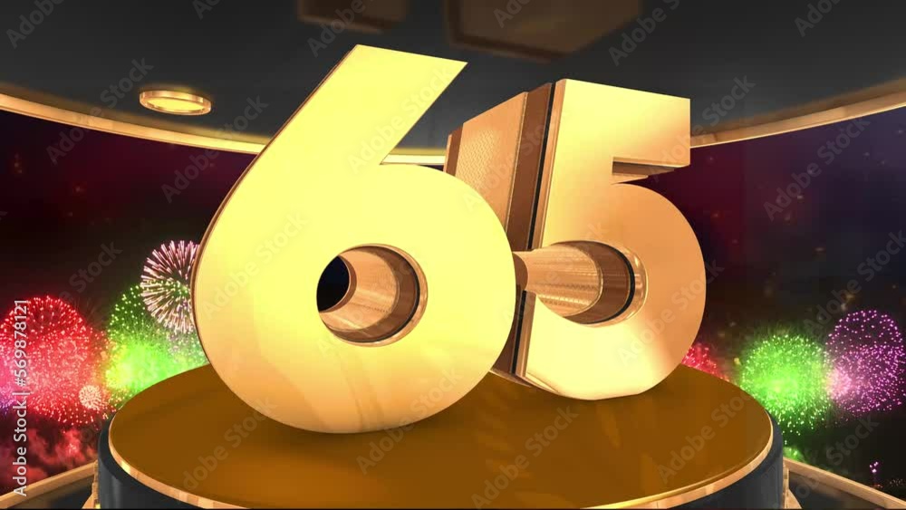 65th anniversary animation in gold with fireworks background, Animated ...