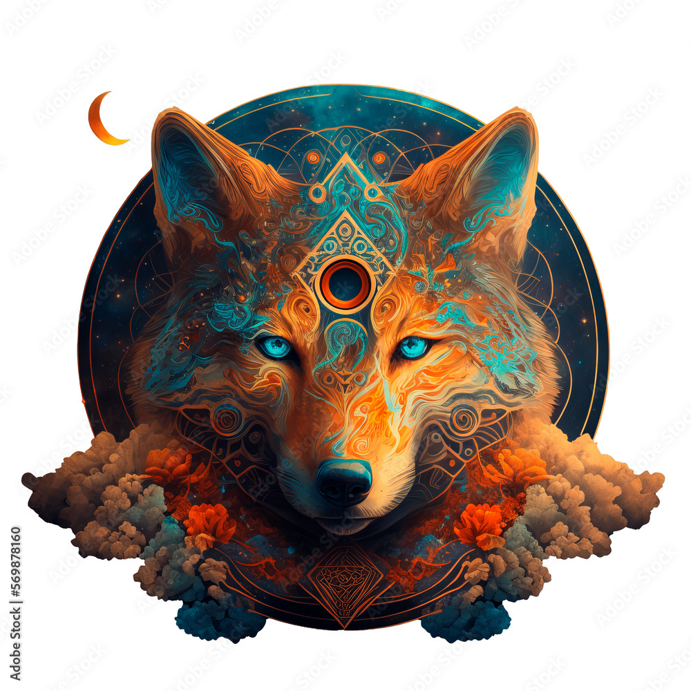 Generative AI. Ilustration of a beautiful and colorful fox in ...