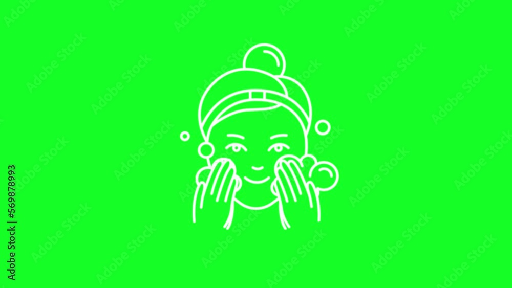 Animated face foam white line icon. Beauty treatment. Face care. Loop ...