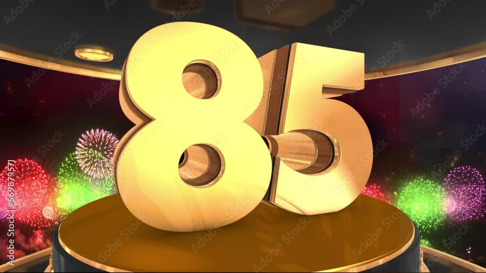 85th anniversary animation in gold with fireworks background, Animated ...
