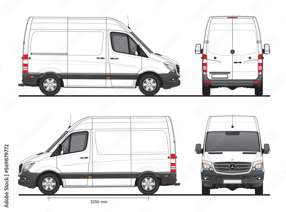 Vector template Mercedes-Benz Sprinter cargo van high roof Stock Vector ...