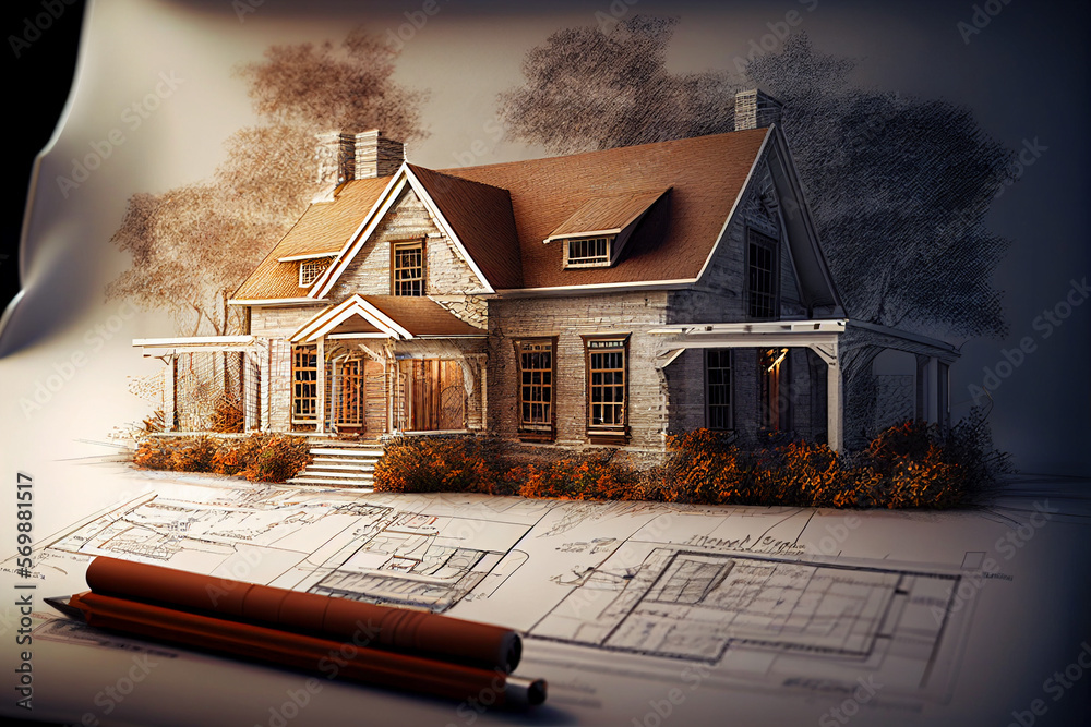 House project Construction. Family house design project. Luxury villa ...