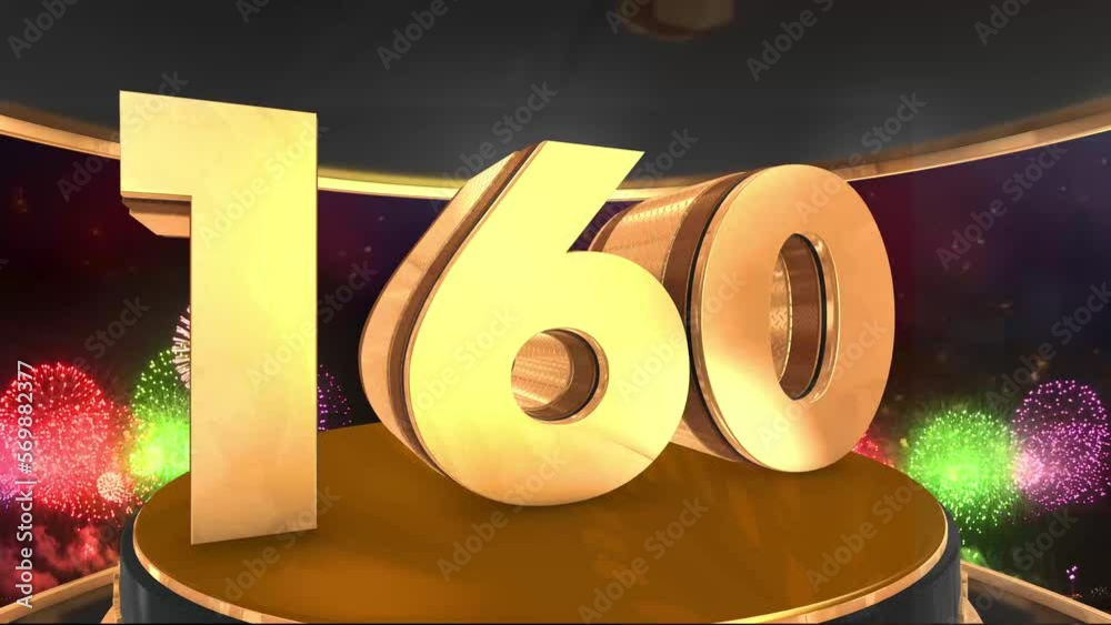 160th anniversary animation in gold with fireworks background, Animated ...