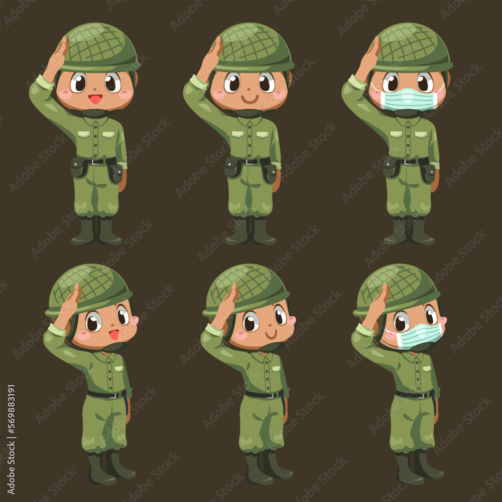 Set of man with Army soldiers uniform cartoon character vector Stock ...