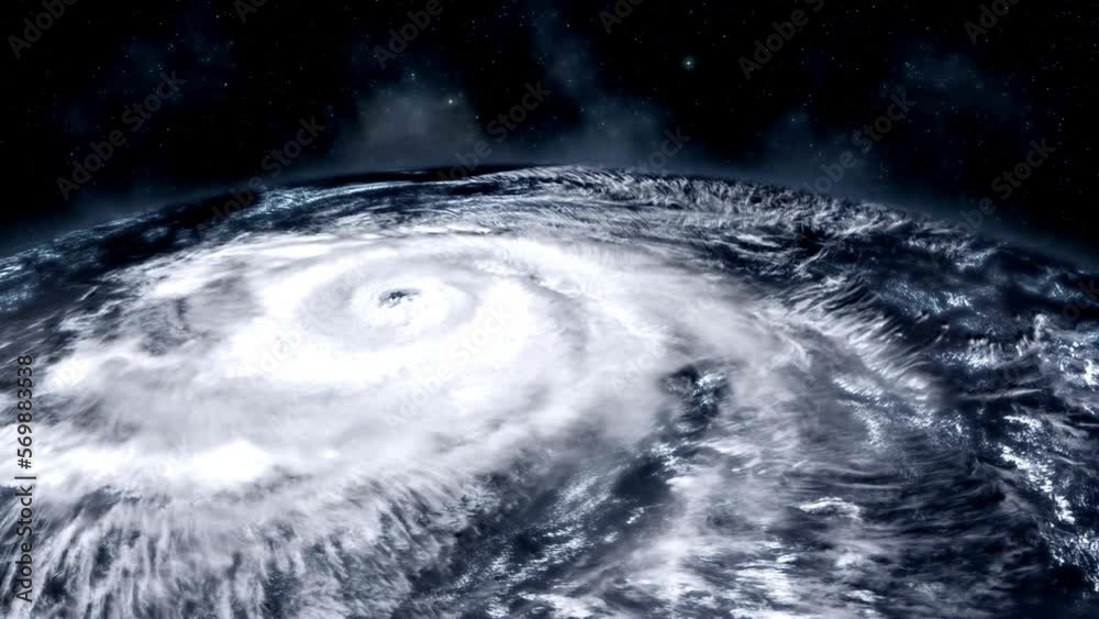 Slowly rotating cyclone viewed from space eye of a large typhoon ...