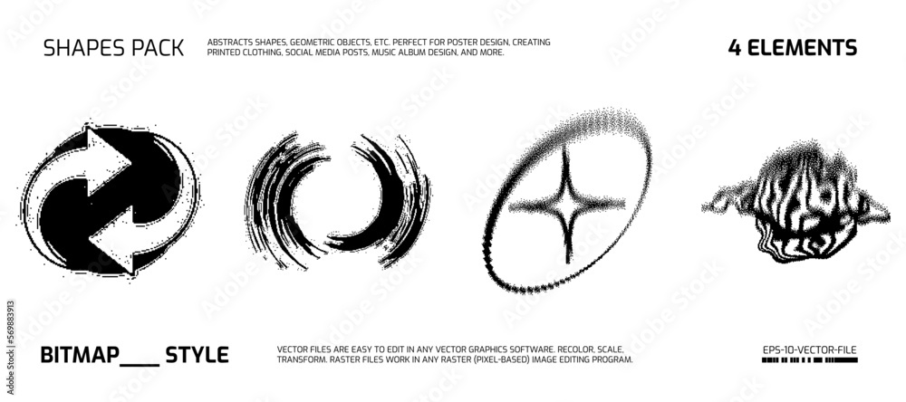Universal Trendy Geometric Shapes Set With Vector Bitmap Dithering ...