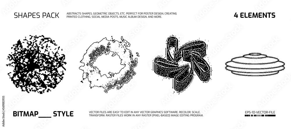 Universal Trendy Geometric Shapes Set With Vector Bitmap Dithering ...