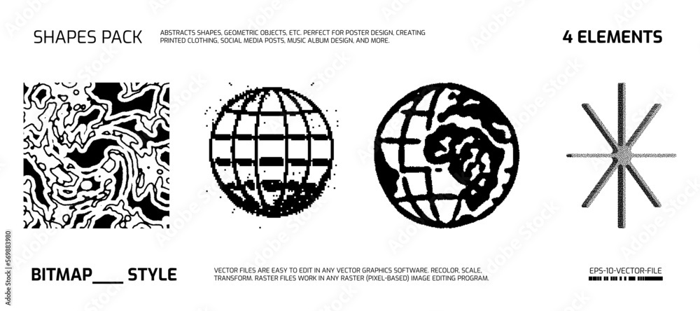 Universal Trendy Geometric Shapes Set With Vector Bitmap Dithering ...