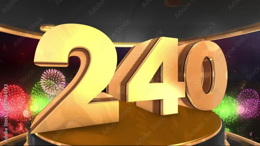 240th anniversary animation in gold with fireworks background, Animated ...