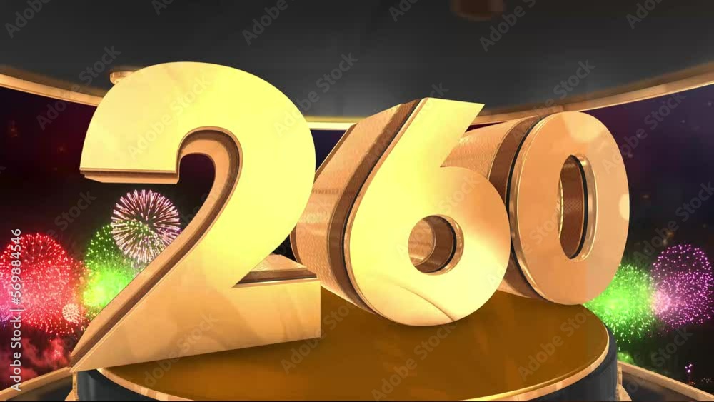 260th anniversary animation in gold with fireworks background, Animated ...
