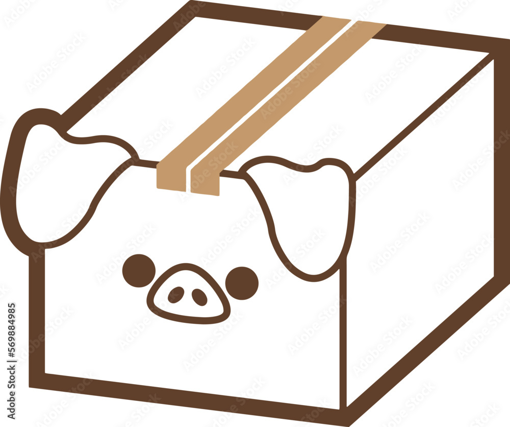 Cartoon cardboard box looking like a kawaii cute pig - Illustration for ...