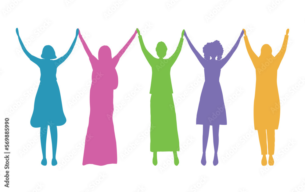 Women holding hands. Colored silhouettes of women. International Women ...