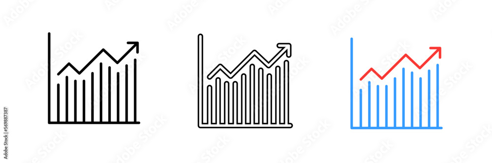 Growing statistics. Graph with arrow up, bar chart, diagram ...