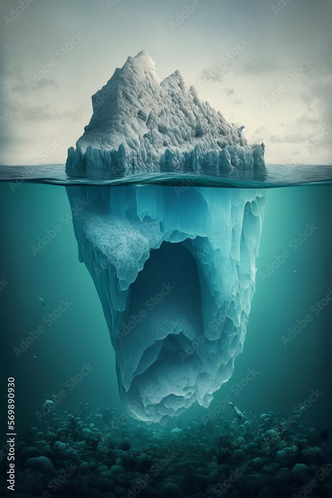 Concept of an iceberg with only the tip visible above the water ...