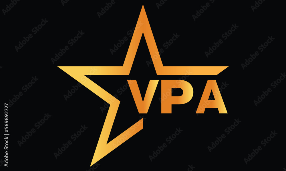 VPA golden luxury star icon three letter logo design vector template ...