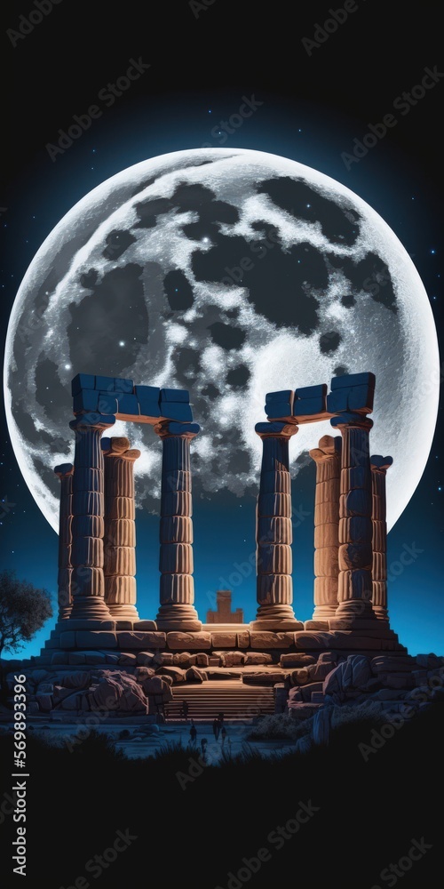 Full Moon at the Poseidon Temple in the Ancient World, Sounio Cape ...