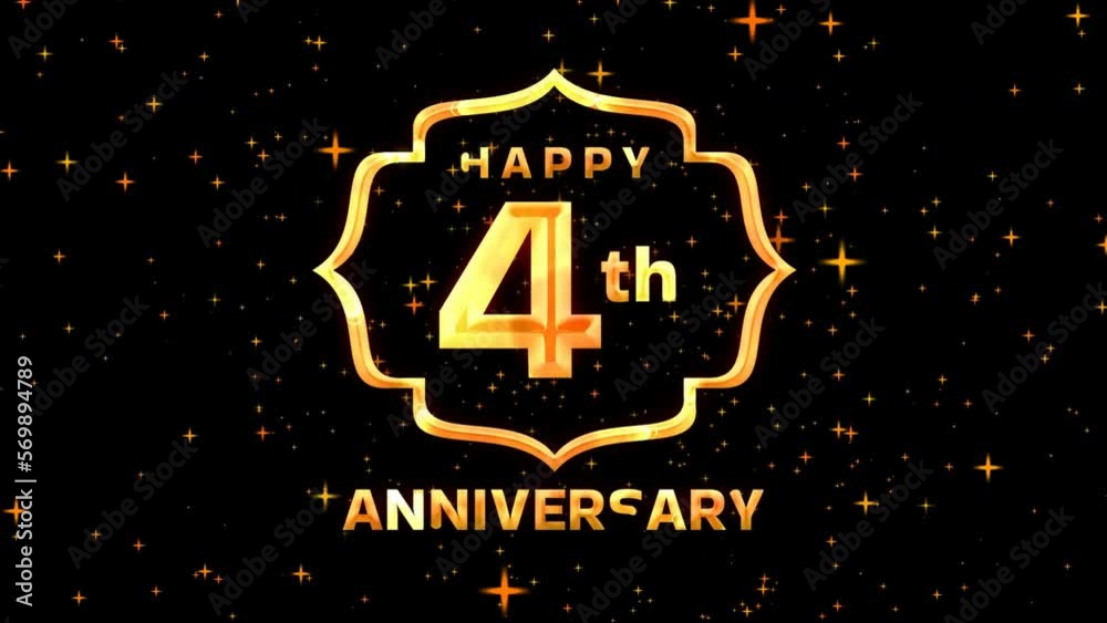 Happy 4th Anniversary animation text in gold color on particles glitter ...