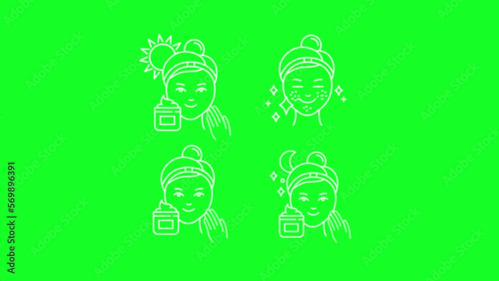 Animated creams white line icons. Day and night face cream. Loop HD ...