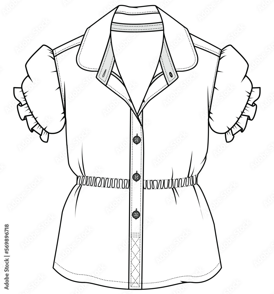 girls peter pan collar puff sleeve blouse top flat sketch vector ...