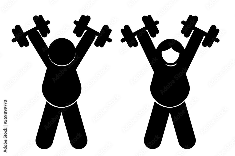 vector simple set 2 stickman man woman, dumbbell exercise Stock Vector ...