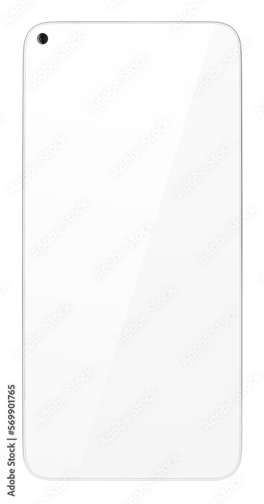 Front view of modern white smartphone with empty screen isolated on ...