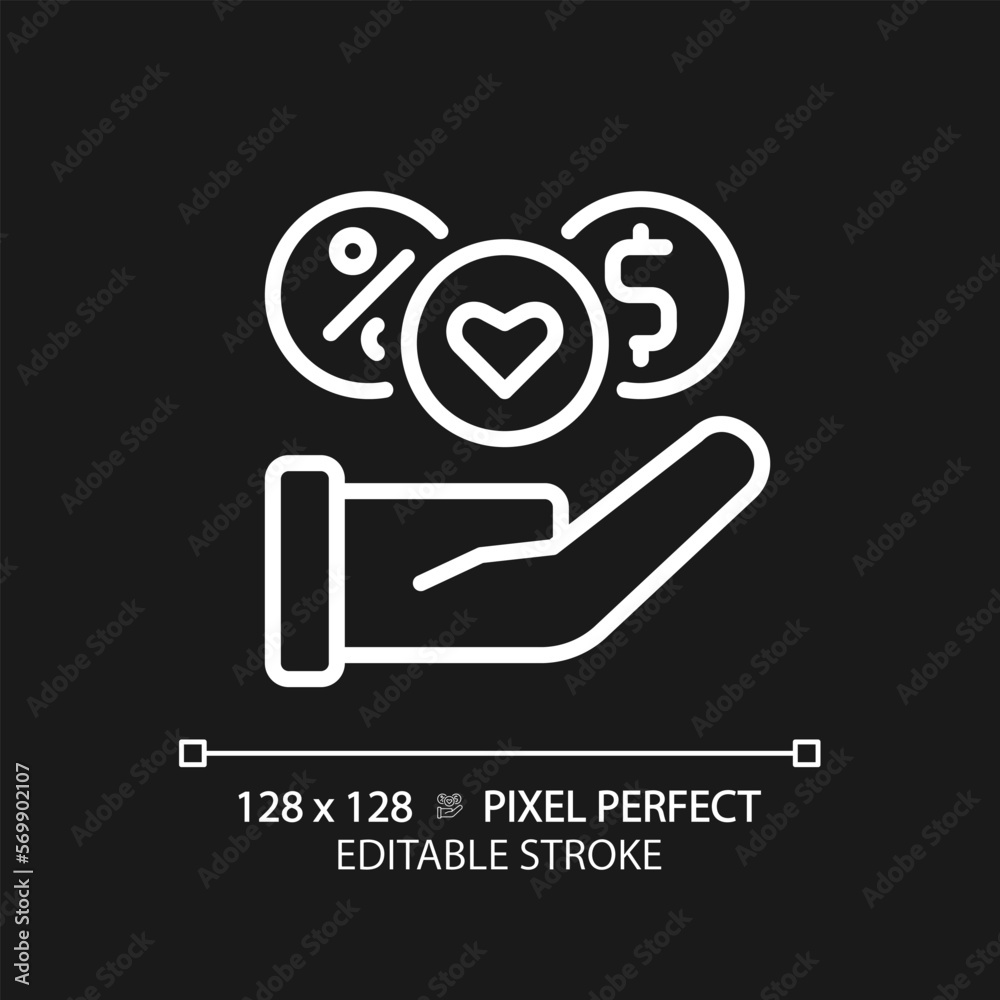 Benefits pixel perfect white linear icon for dark theme. Extra perks ...