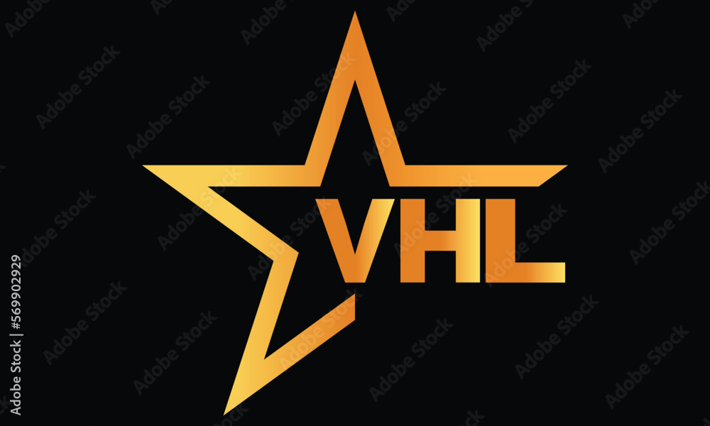 VHL golden luxury star icon three letter logo design vector template ...