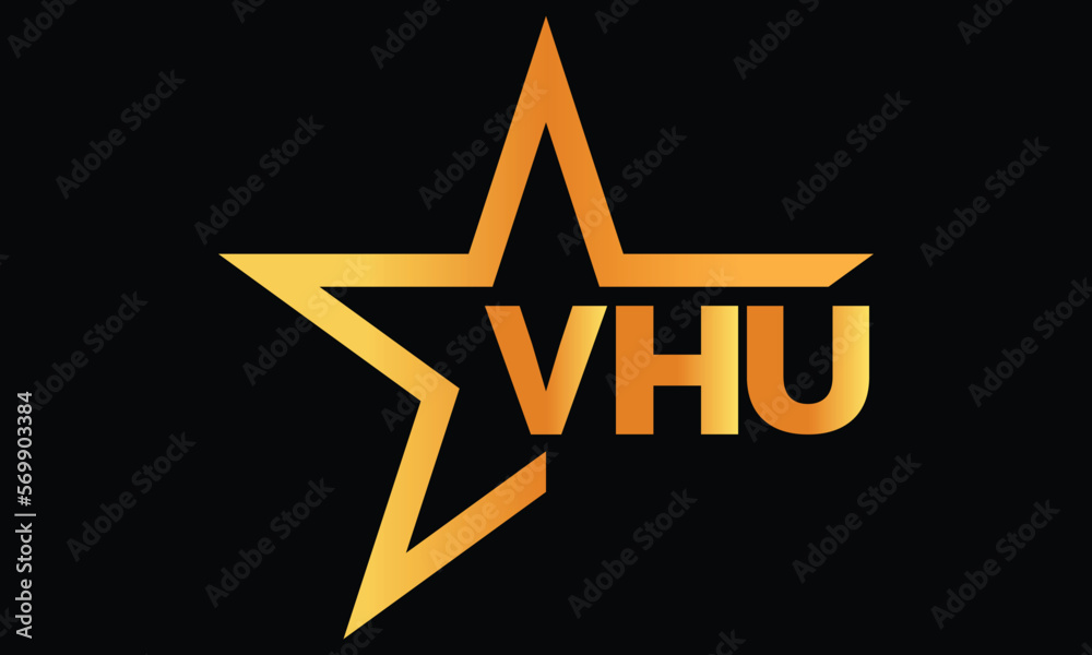 VHU golden luxury star icon three letter logo design vector template ...