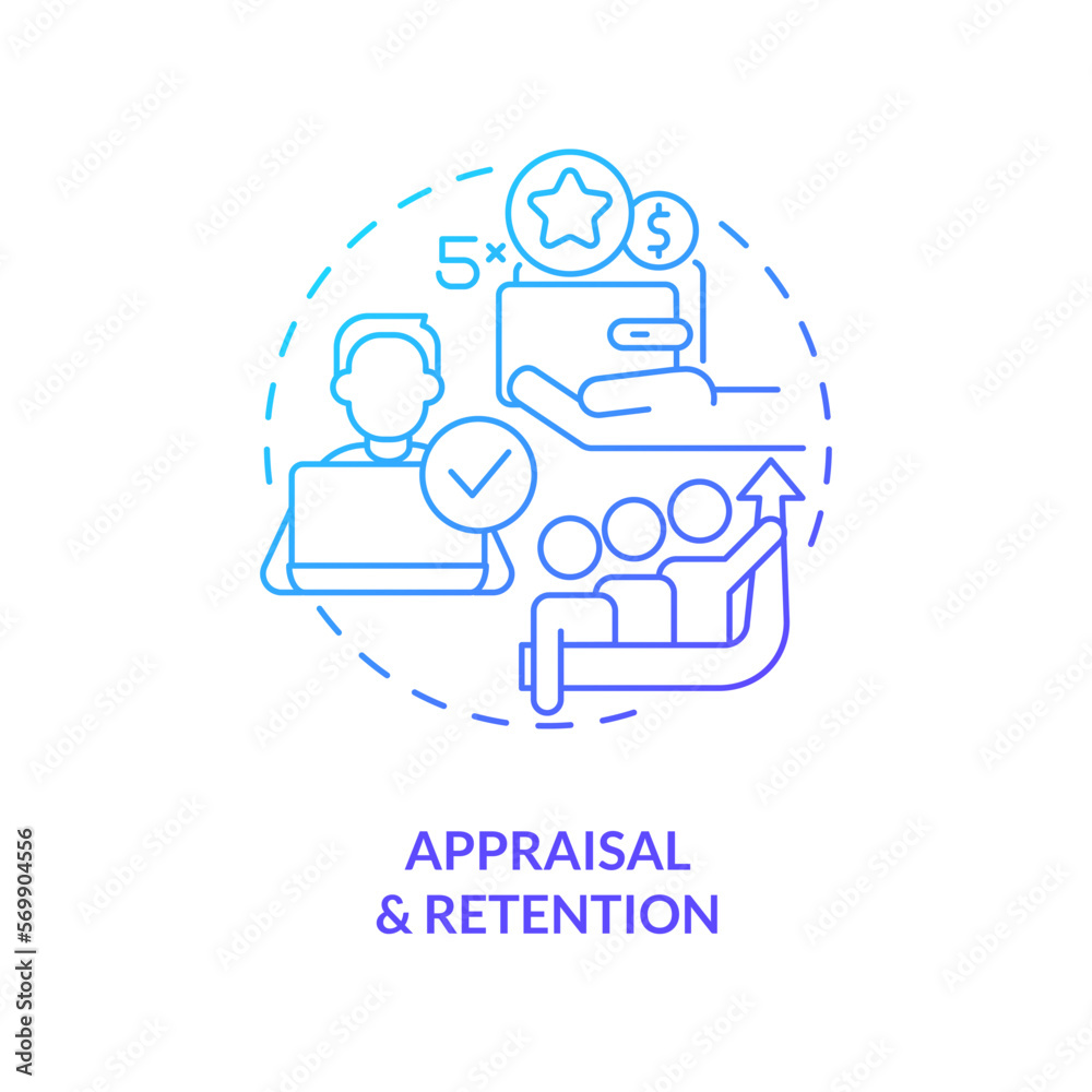 Appraisal and retention blue gradient concept icon. Salary bonuses for ...
