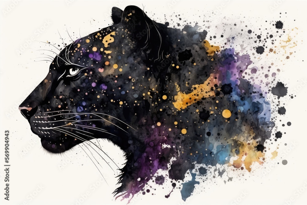 Watercolor black panther close up portrait, Realistic painting on white ...