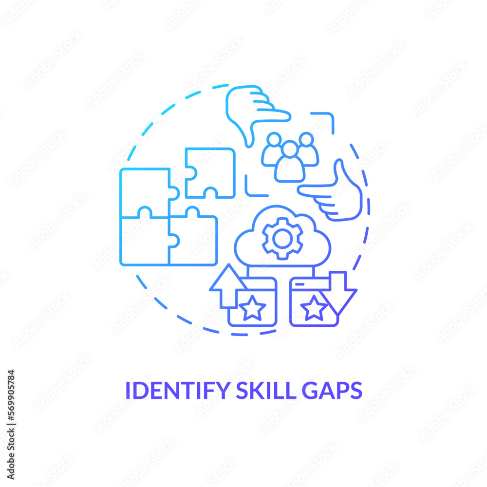 Vecteur Stock Identify skill gaps blue gradient concept icon. Assess ...