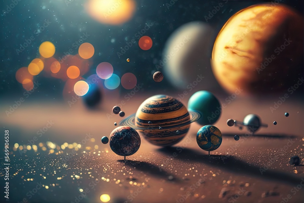cute miniature solar system planets in space, generative Ai Stock ...