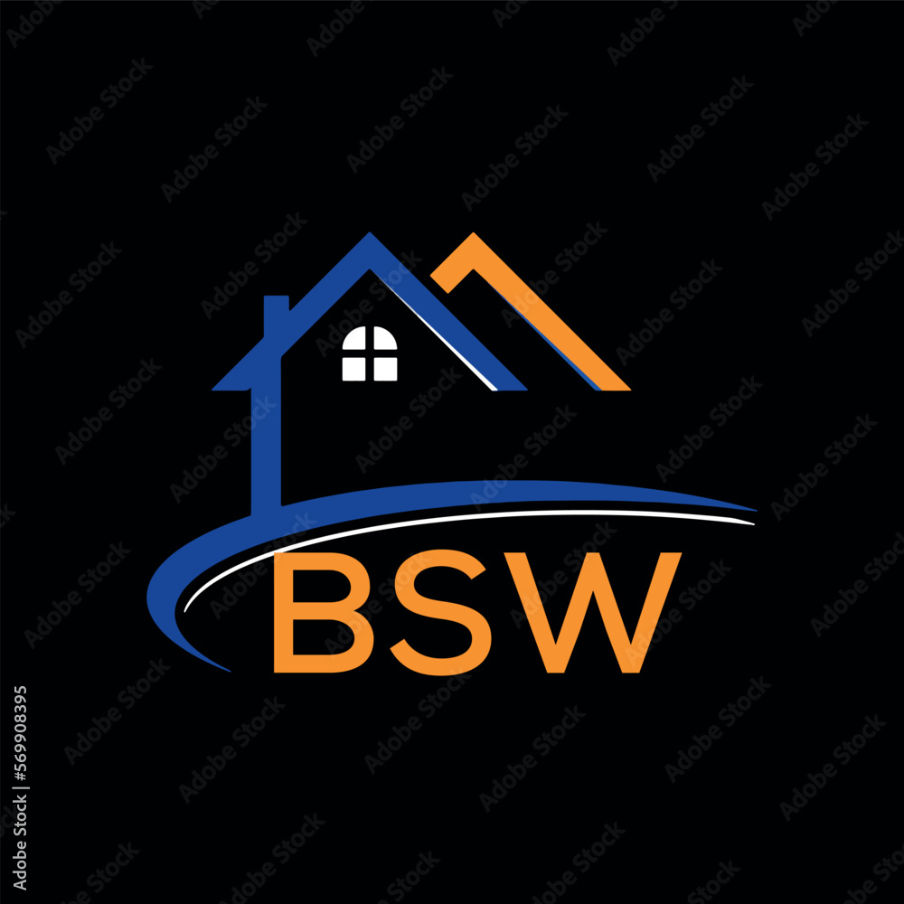 BSW house logo, letter logo. BSW blue image on black background and ...