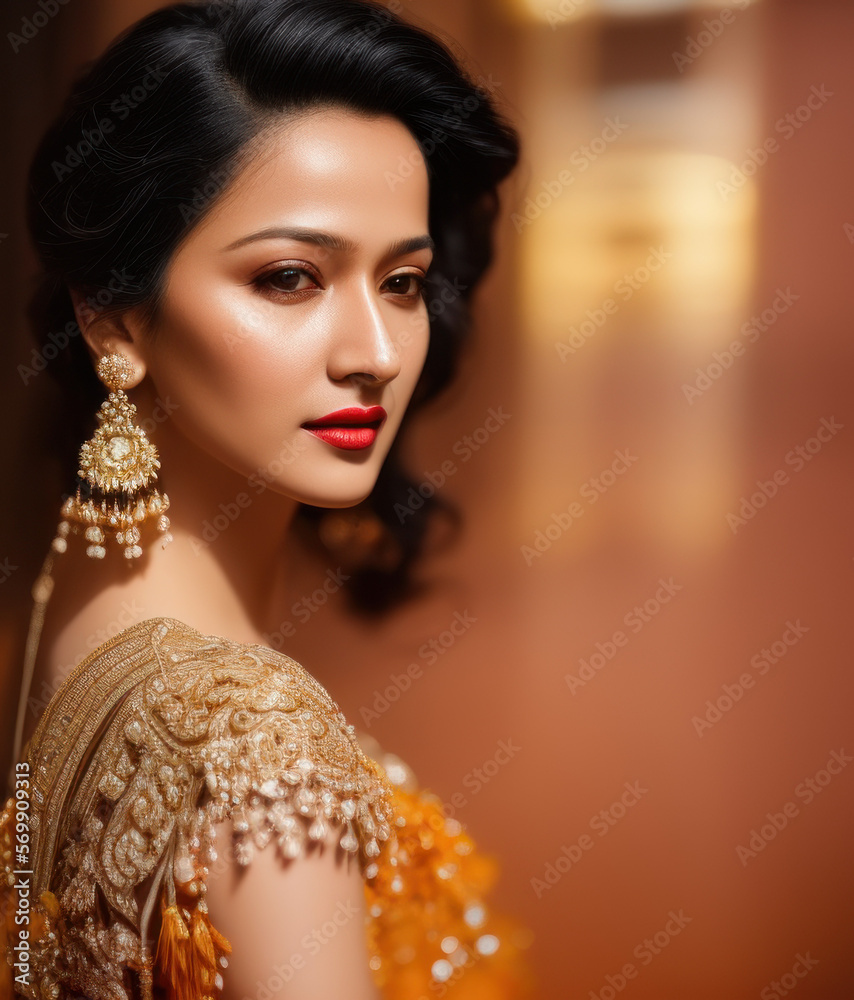 Side view portrait of lovely pakistani young attractive asain woman ...