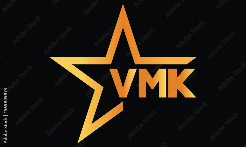 VMK golden luxury star icon three letter logo design vector template ...