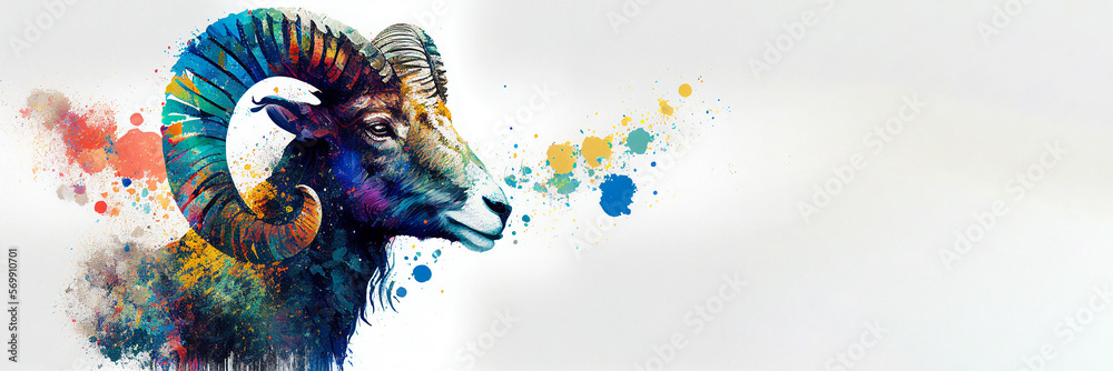 Aries zodiac graphic design watercolor splash art painting on white ...
