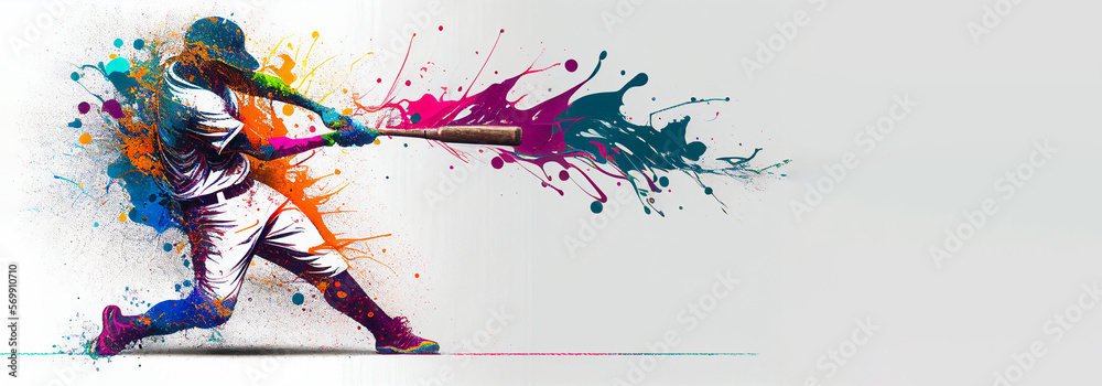 Baseball sport player colorful splash horizontal banner on white ...