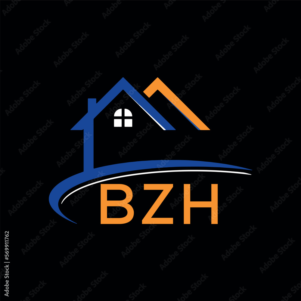 Vetor de BZH house logo, letter logo. BZH blue image on black ...