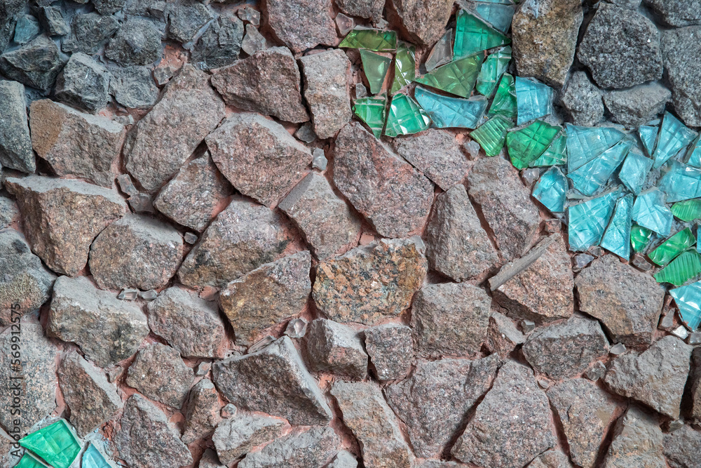 Stone patterns on the wall. Multi-colored marble stones. Structure of ...