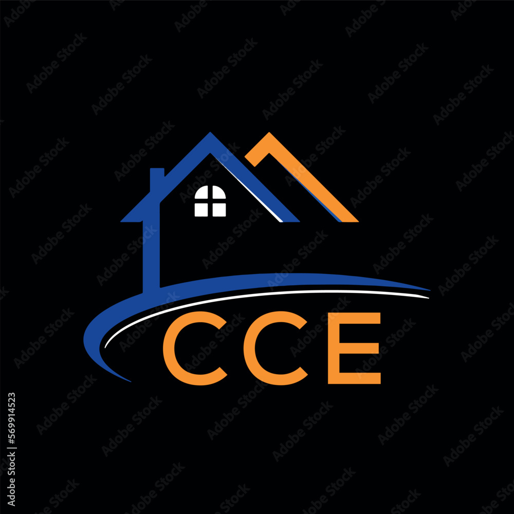 CCE house logo, letter logo. CCE blue image on black background and ...