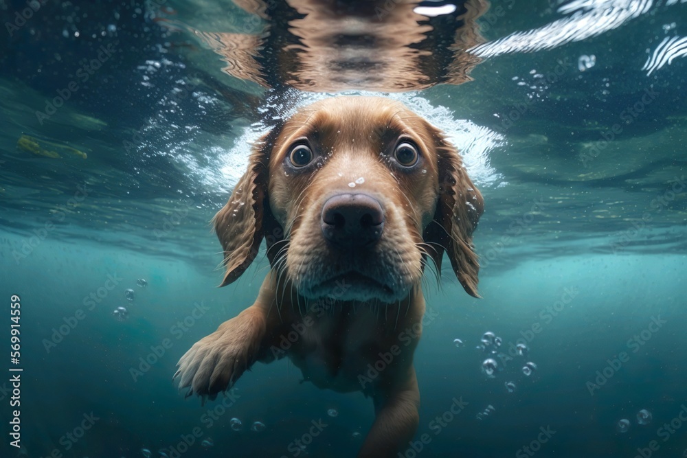 A humorous underwater picture of a dog having fun in a swimming pool ...