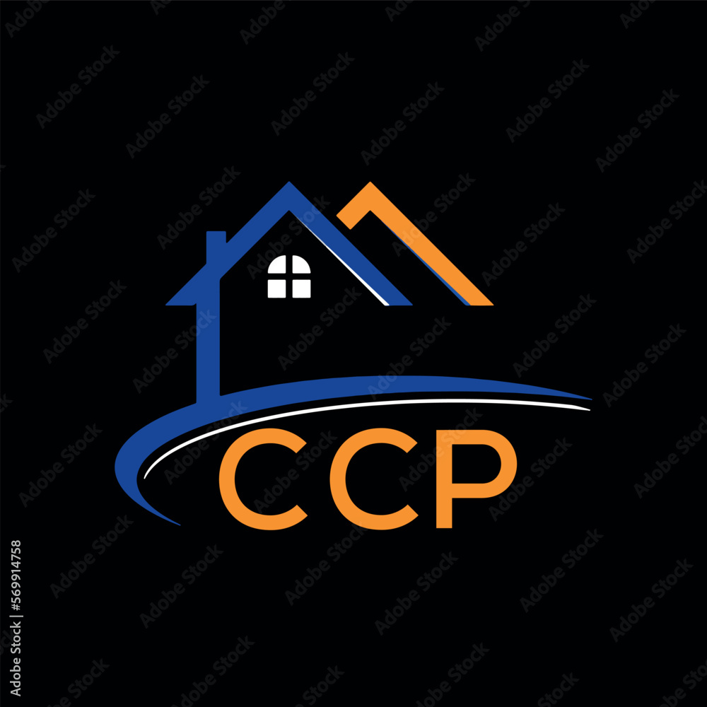 CCP house logo, letter logo. CCP blue image on black background and ...
