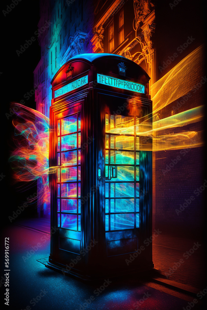 neon telephone box neon glowing Stock Illustration | Adobe Stock