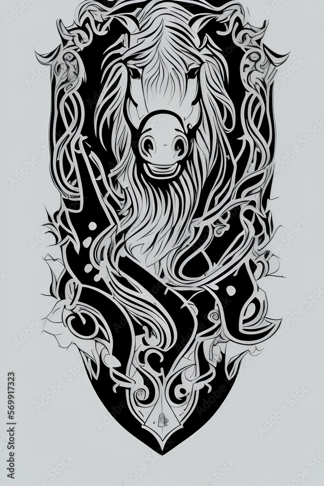 Heavy draft horse in profile. Silhouette. Logo, banner, emblem with ...