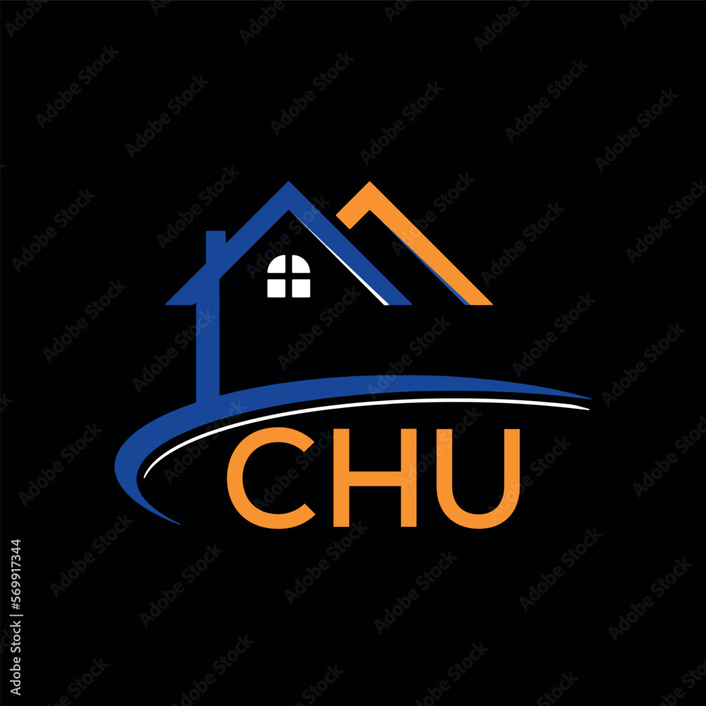 Vetor de CHU house logo, letter logo. CHU blue image on black ...